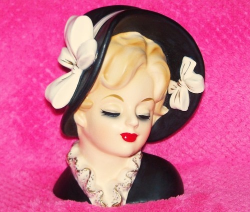 HTF BOWS BONNET HAT CAFFCO LG 6" HEAD VASE LADY HEAD VASE ARDCO | eBay