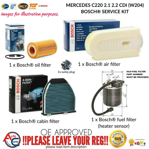 MERCEDES C220 2.1 CDI 2008> W204 OIL, AIR, FUEL & CABIN FILTER BOSCH ...