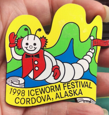 1998 Cordova Alaska Iceworm Festival Pin Ice Worm with Welcome sign ...