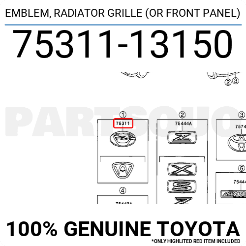 7531113150 Genuine Toyota EMBLEM, RADIATOR GRILLE (OR FRONT PANEL ...