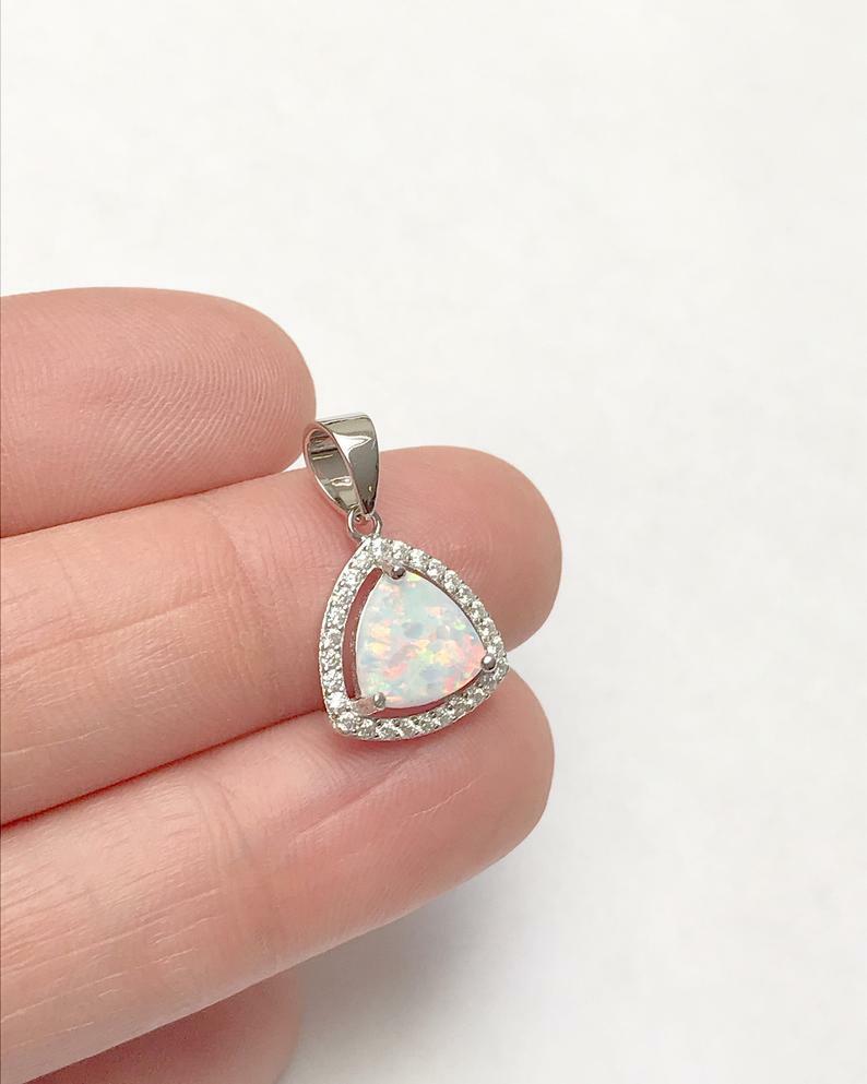1 Ct Trillion Lab Created Fire Opal And Diamond Dainty Halo Pendant 925 ...