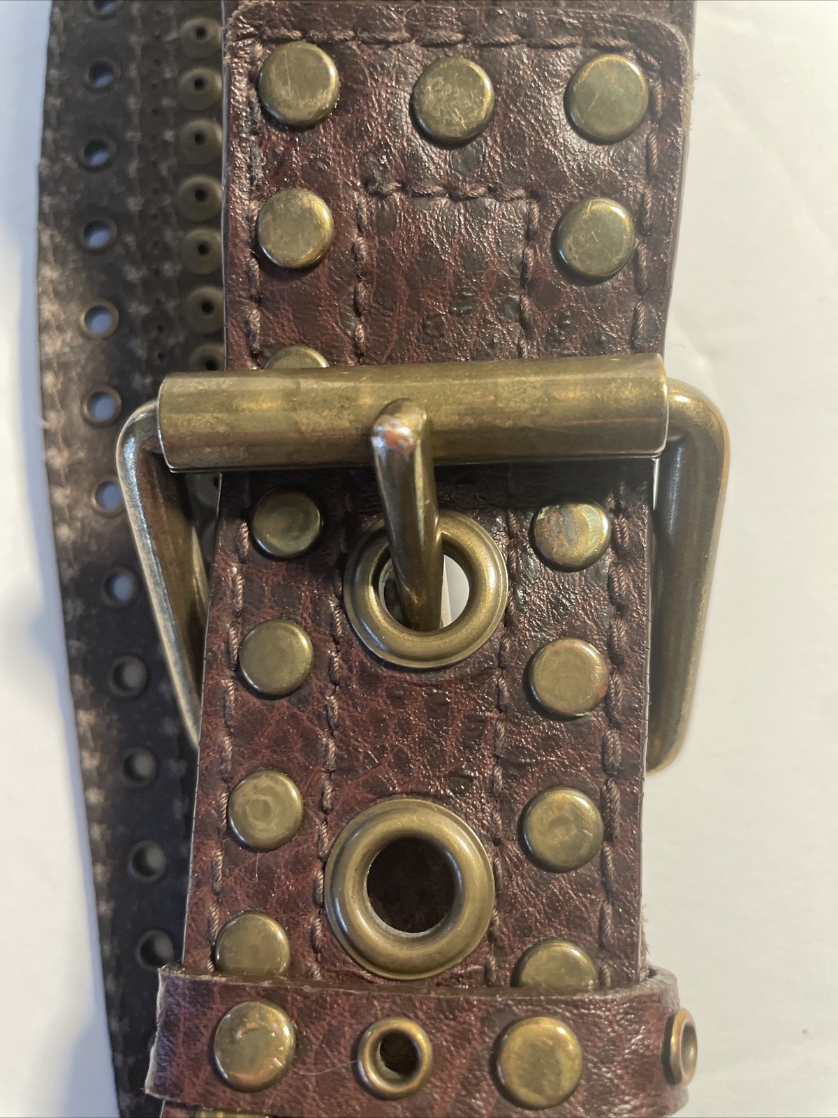 Express Women's Genuine Leather Brass Studded Brass Belt Brown Size M ...
