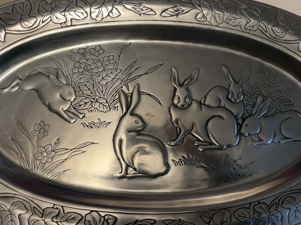 VTG Arthur Court 24”x12.5” Rabbit Bunny Platter with Rabbit Handles ...