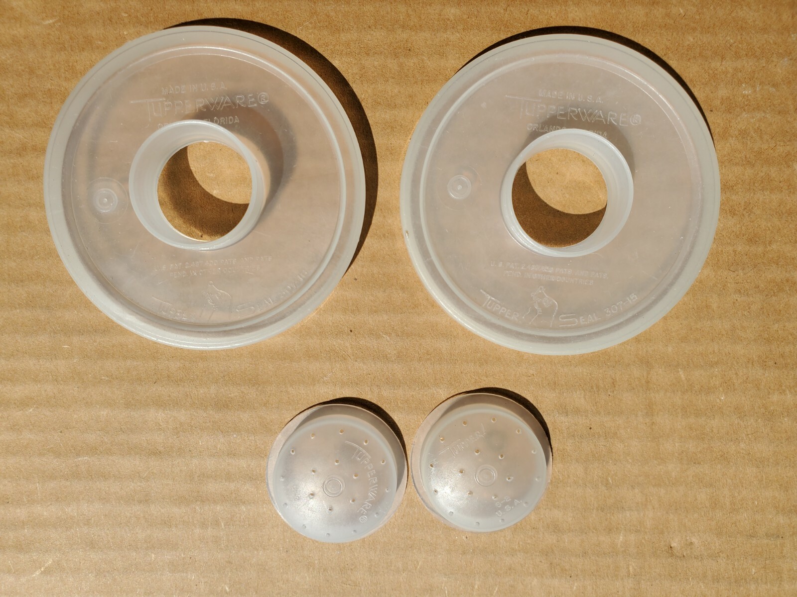 2 Tupperware Clear 3" Diameter Tupper Seal Lid #307 w/Shaker Cap #6 ...
