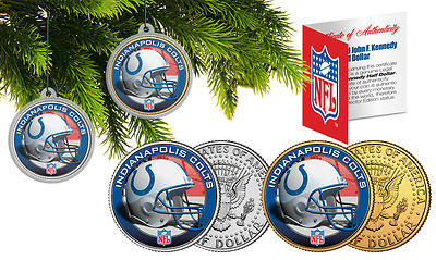 INDIANAPOLIS COLTS Christmas Tree Ornaments JFK Half Dollar US 2-Coin ...