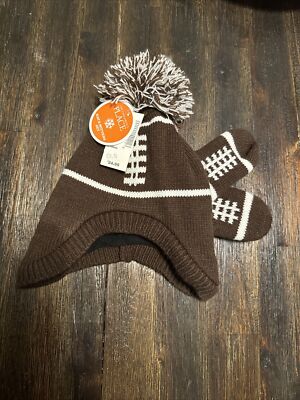 NWT Children’s Place Football Hat Mitten Set 6-12 Months Brown Winter ...