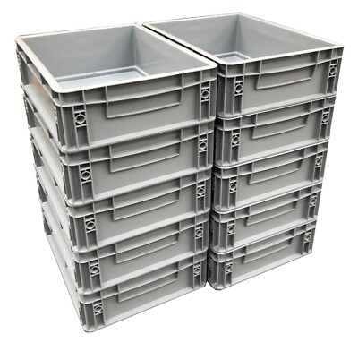 Heavy Duty Plastic Stacking Euro Storage Boxes Crates - 10 x 10 Litre ...
