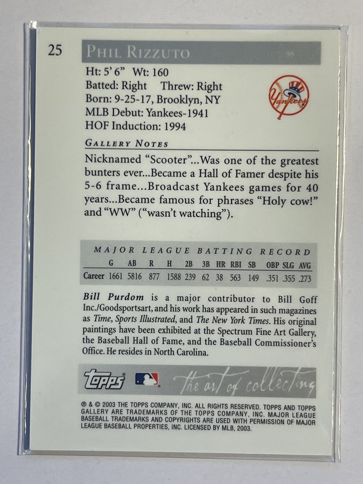 2003 Topps Gallery Hall of Fame #25 Phil Rizzuto Artist's Proofs | eBay