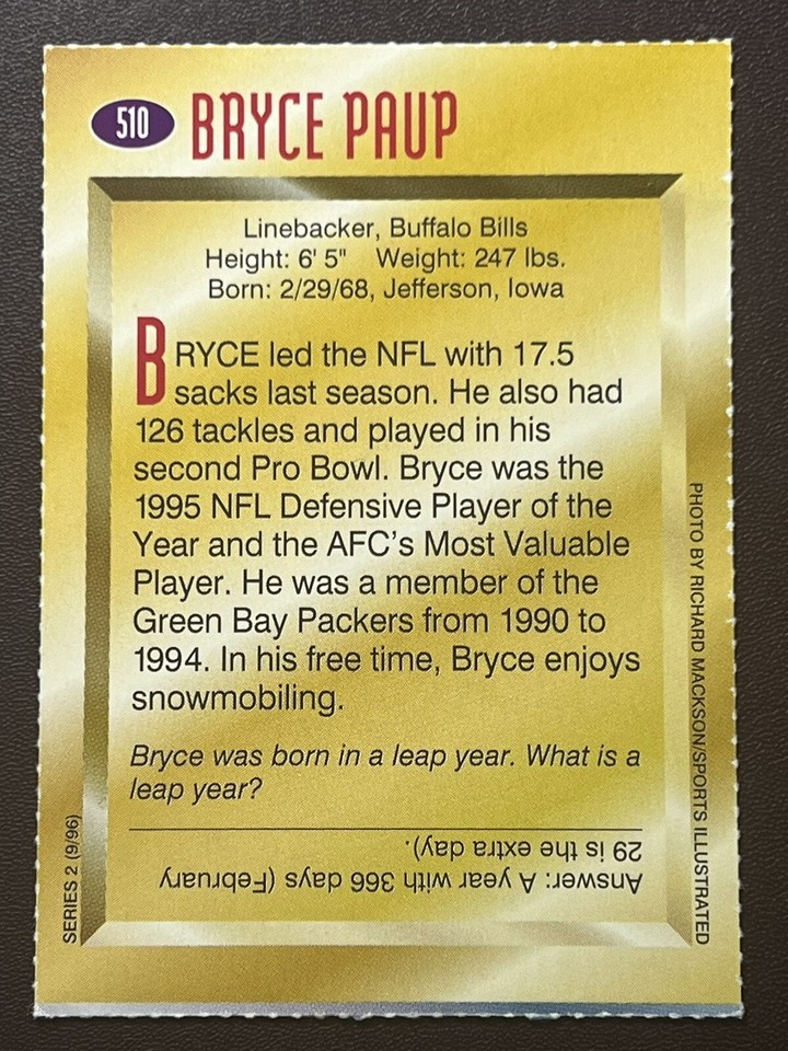 1996 Sports Illustrated for Kids II Bryce Paup #510 Buffalo Bills | eBay