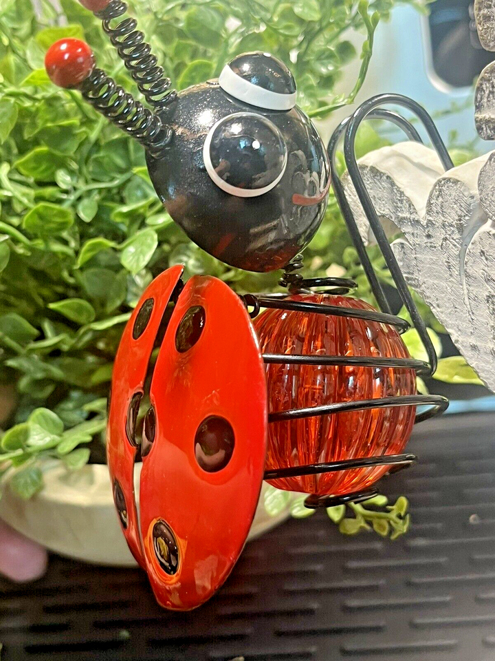 Ladybug WHIMSICAL Bug Eyed Ladybug Garden Statue Pot Sitter Plant ...