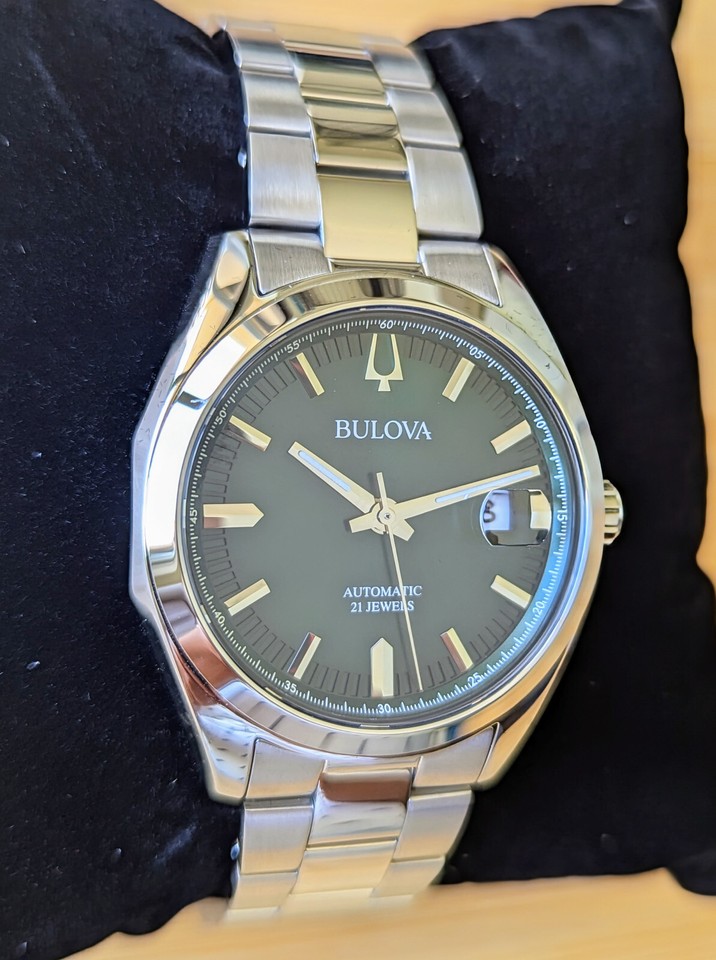 Bulova Surveyor Green Dial Stainless Steel Automatic Men's Watch 96B429 ...