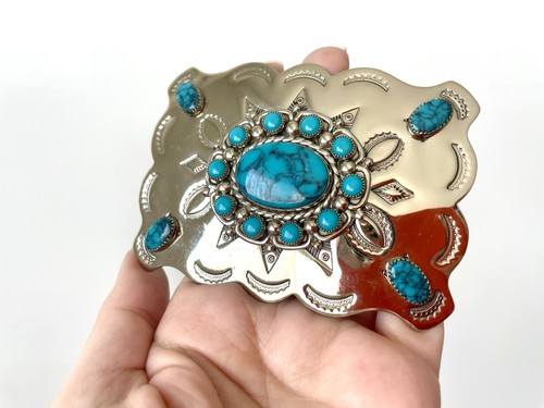 Vintage Nickel Silver Bell Faux Turquoise Belt Buckle Gift For ...