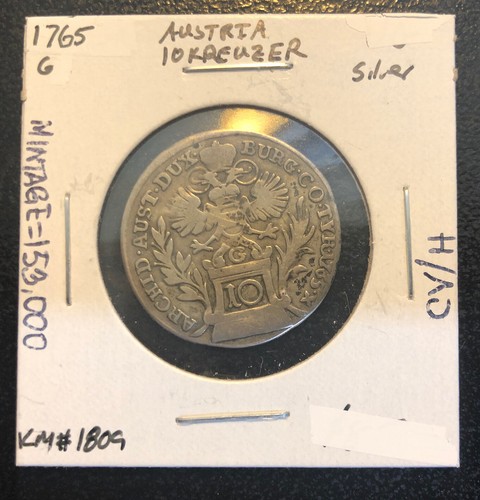 1765-G AUSTRIA Maria Theresa 10 Kreuzer SILVER Coin-KM#1809-MINTAGE ...
