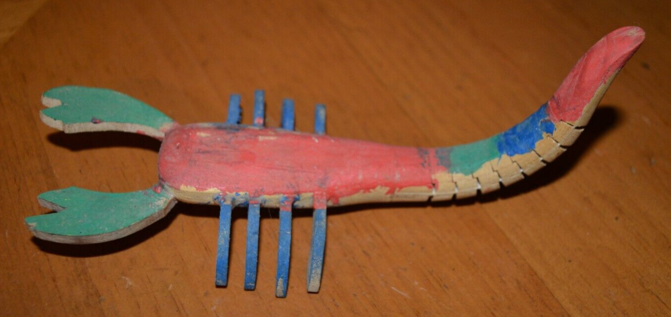 VINTAGE ART HAND MADE SCORPION WOOD TOY BENDABLE TAIL ONE OF A KIND ...
