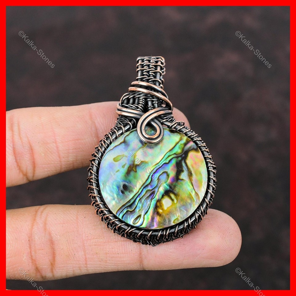 Easter Sale Copper Abalone Shell Gemstone Wire Wrapped Sister Pendant ...