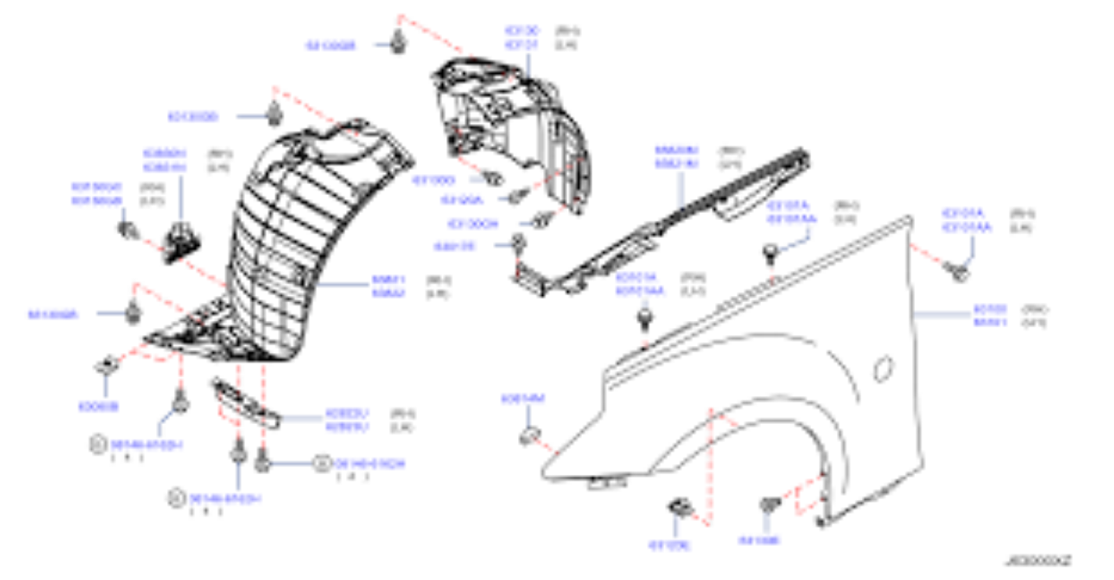 Nissan Genuine Protector-front fender, front Lh Z34 370Z OEM 63845 ...