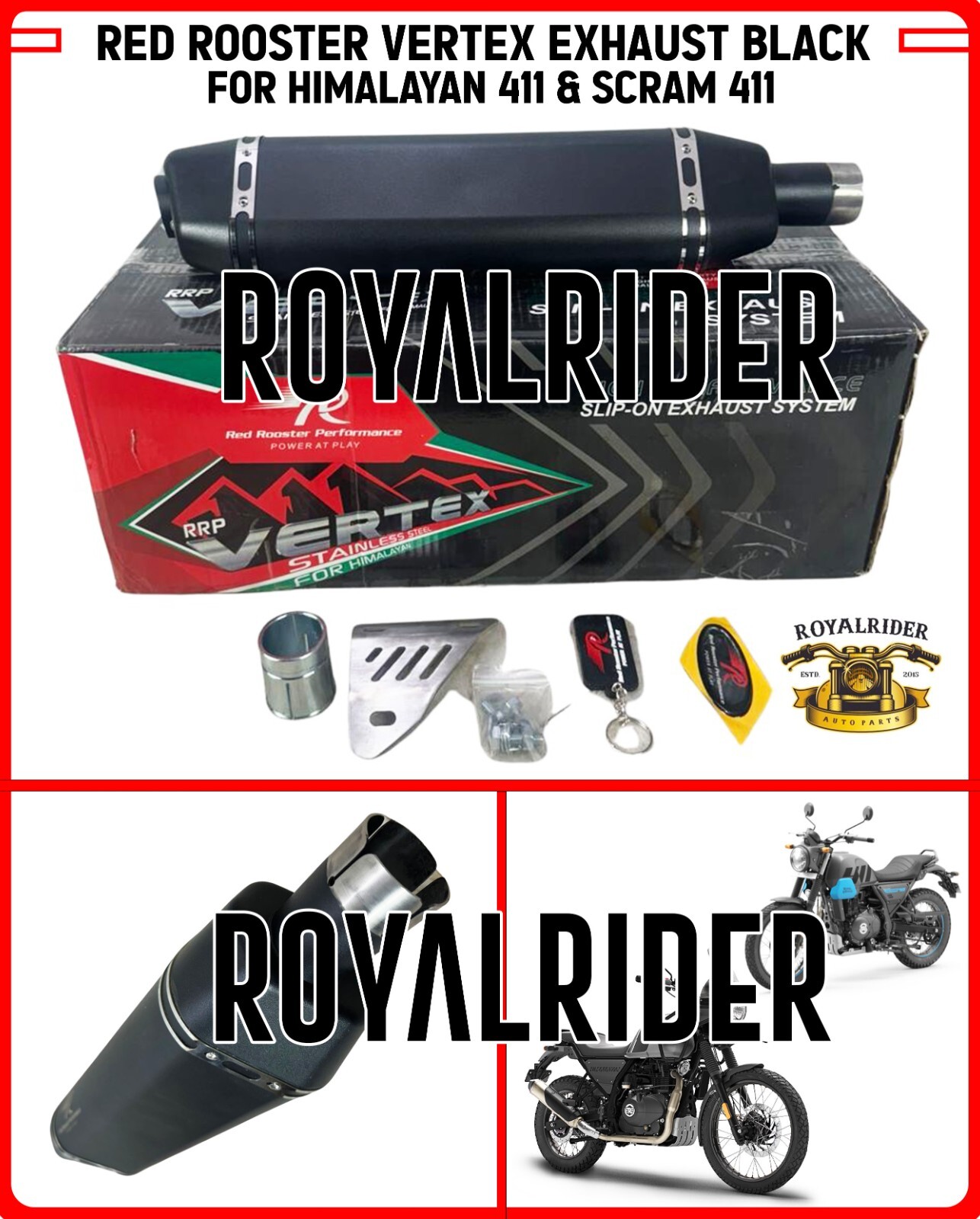 RED ROOSTER VERTEX EXHAUST BLACK Fit For Royal Enfield Himalayan 411 ...