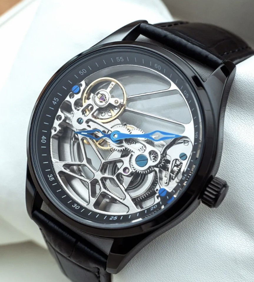 Mens Flywheel Bridge Movement Automatic Mechanical See Through ...