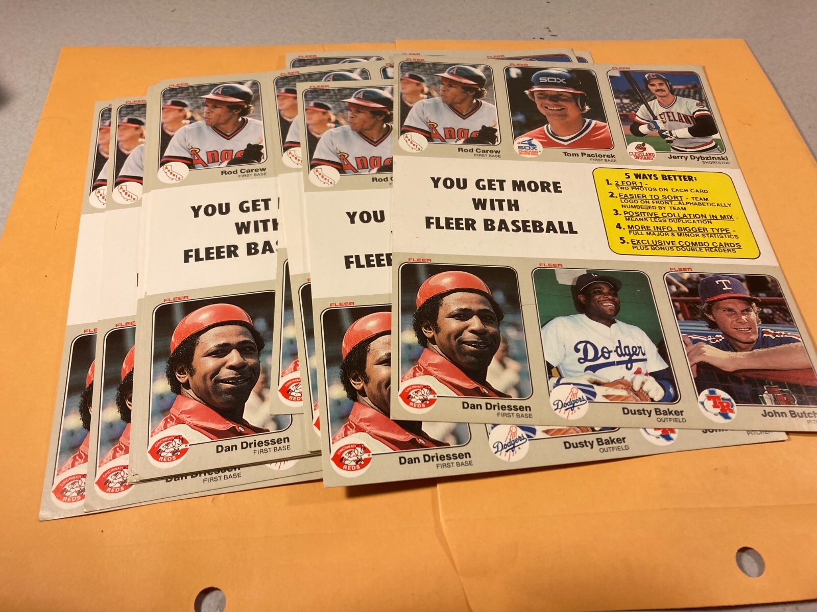 Lot of 11 1983 Fleer Promo Baseball Card sheet that was in Baseball ...