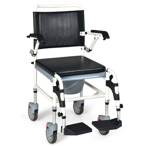 4-in-1 Bedside Commode Shower Chair Elderly Detachable Bucket Medical ...