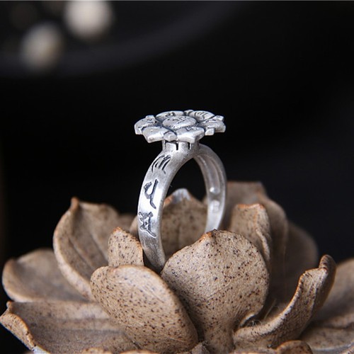 Pure S925 Sterling Silver Band Men Women Mantra Sanskrit Flower ...