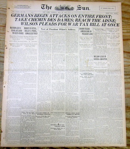 4 1918 WW I hdline newspapers GERMAN SPRING OFFENSIVE FAILS - LEADS TO ...