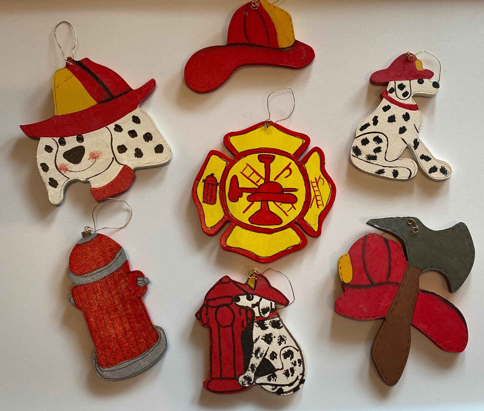 Lot of 7 Handmade Wood Fire Department Fireman Ornaments Volunteer Fire ...