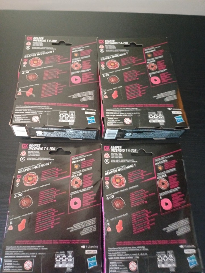 Four Beyblade X Reaper Incendio T 4-70K CX and Launchers | eBay