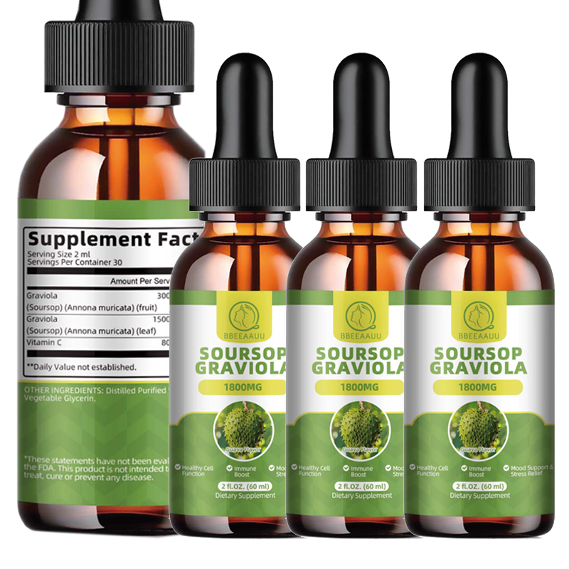 1-10x Soursop GRAVIOLA EXTRACT Liquid Drops 1800mg Guanabana Annona ...