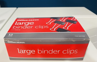 Office Depot Binder Clips Large 2"Wide 1" Cap 12 Count Box - Black ...