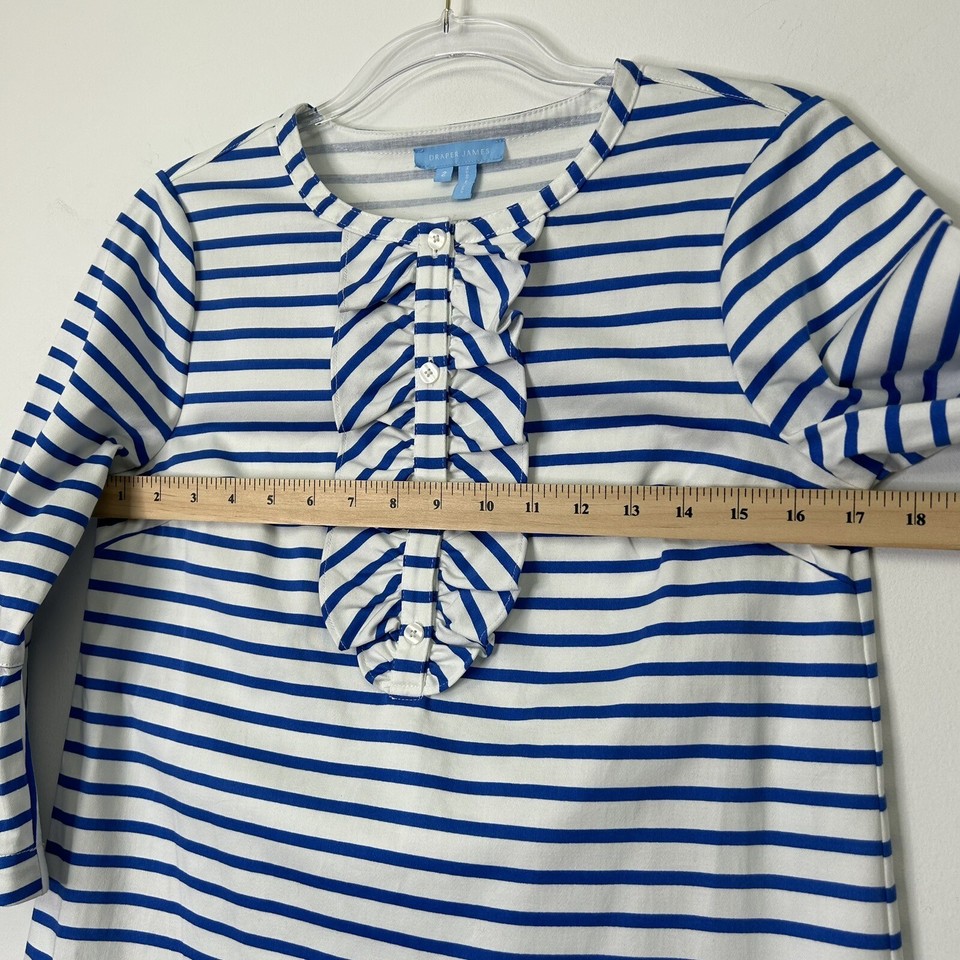 Draper James Ruffle Shift Dress Women’s Size 2 Blue White Sailor Stripe ...