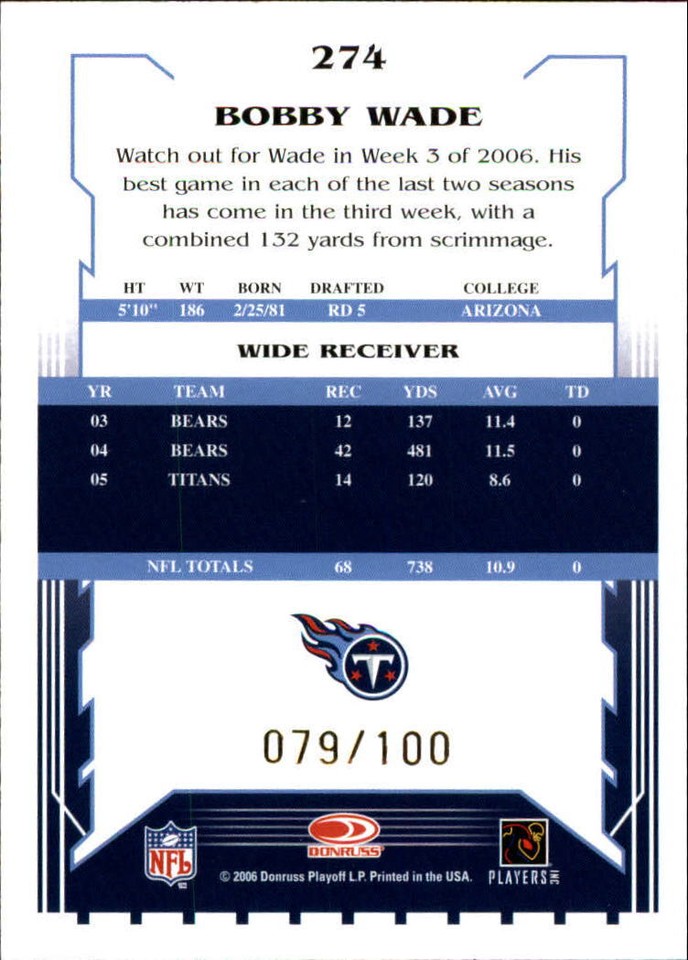 2006 Select Scorecard #274 Bobby Wade /100 - NM-MT | eBay