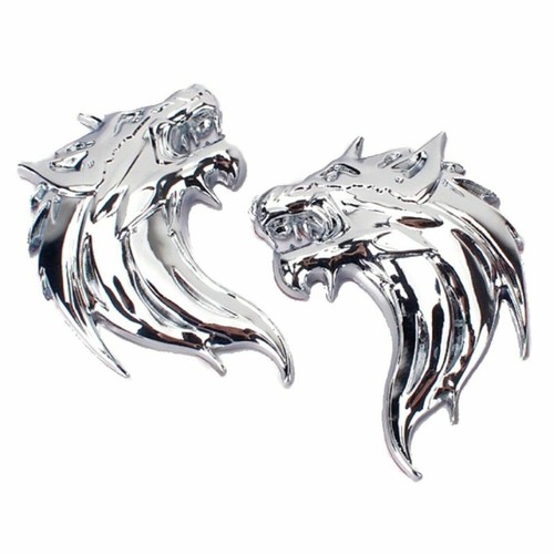 2x Wolf Head Car Side Fender Rear Trunk Emblem Badge Decals ( Chrome ...