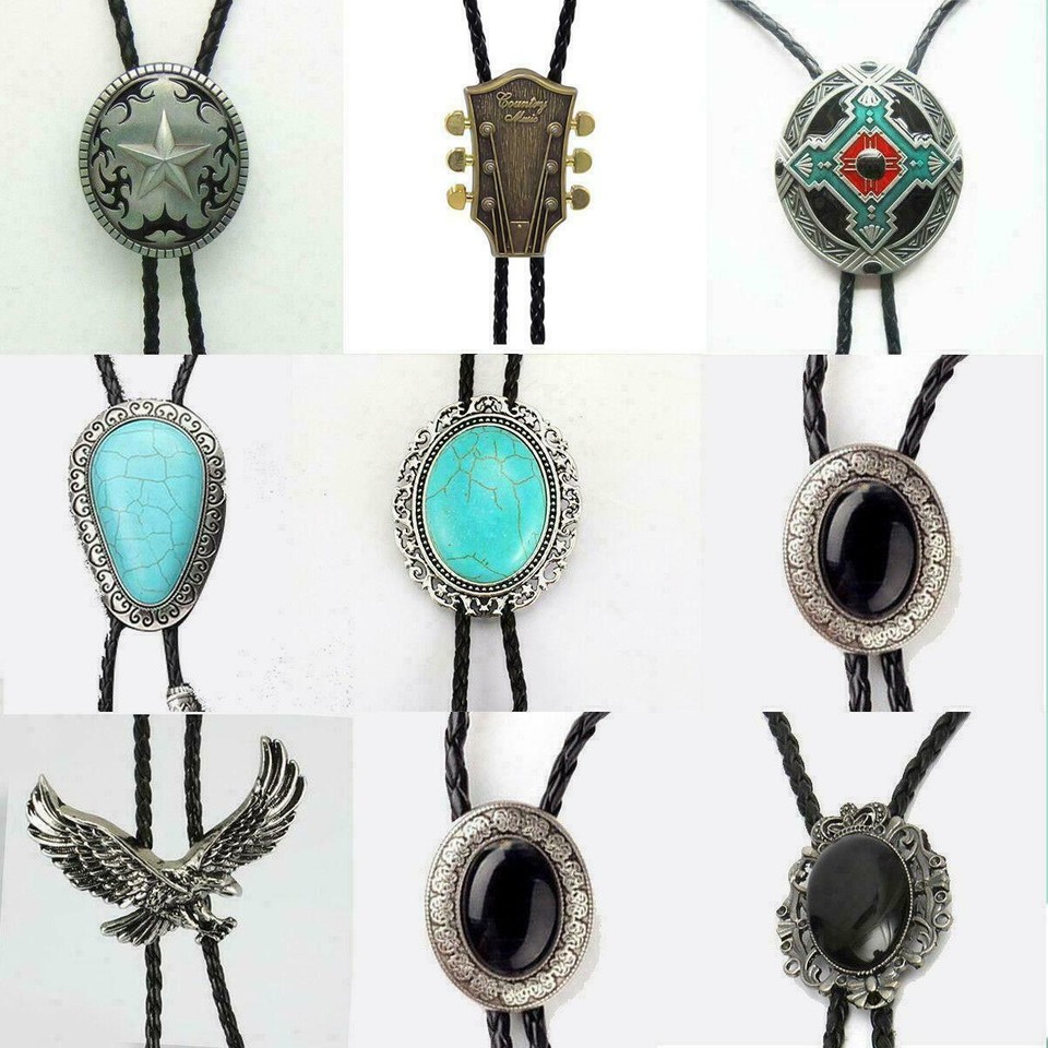 Western Cowboy Bolo Tie Black Stone Obsidian Rodeo Dance Necktie ...