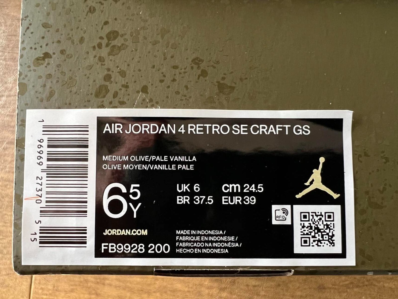 Nike Air Jordan 4 Retro SE Craft Medium Olive GS Sizes SHOE BOX ONLY ...
