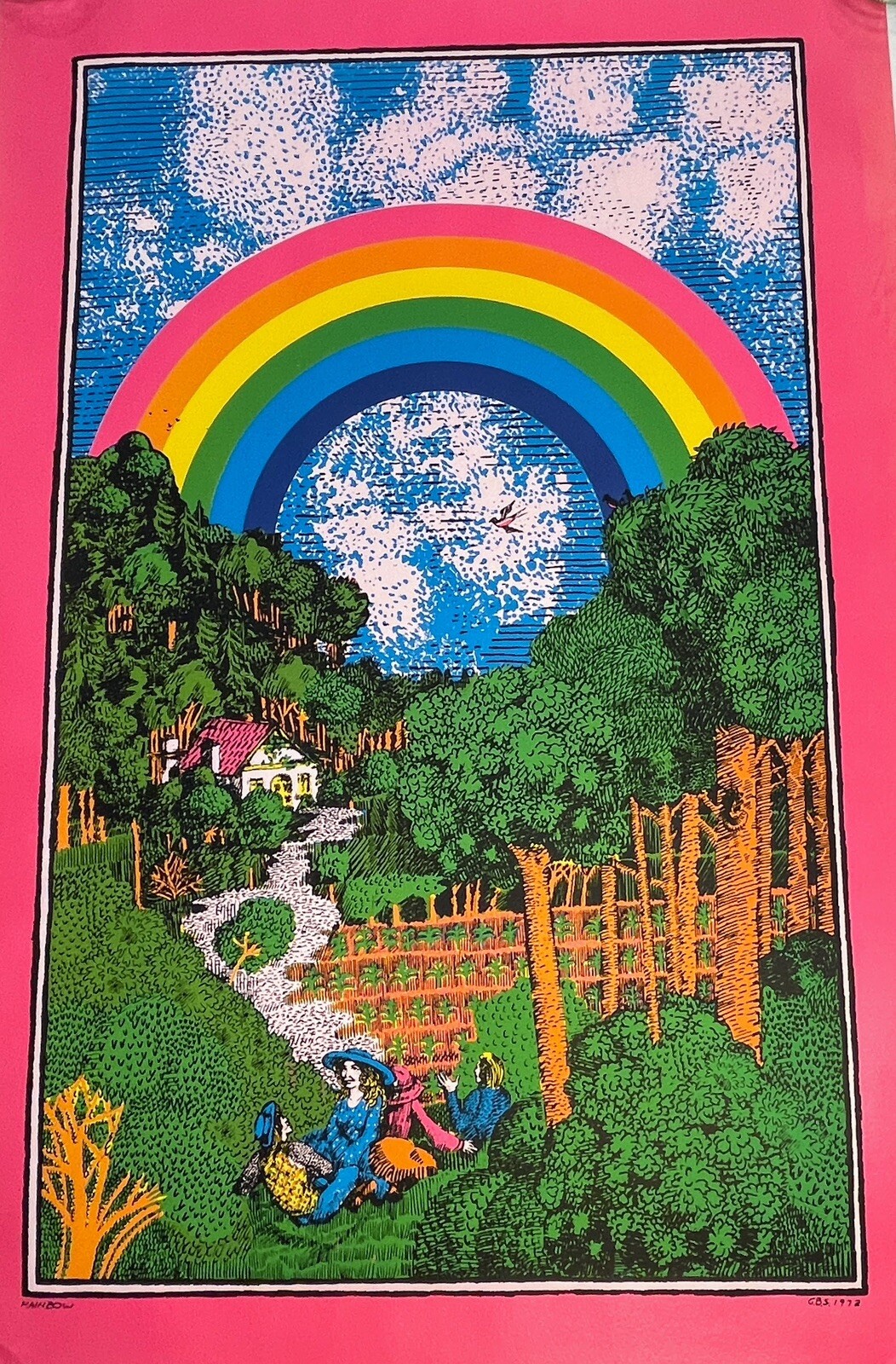 1970's Hand Silk-Screened Day-Glo Poster of Rainbow Picnic. Just a Few ...