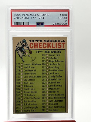 1964 Topps Venezuela Checklist 177-264 #188 PSA 2 Pop 2 only 7 Higher ...