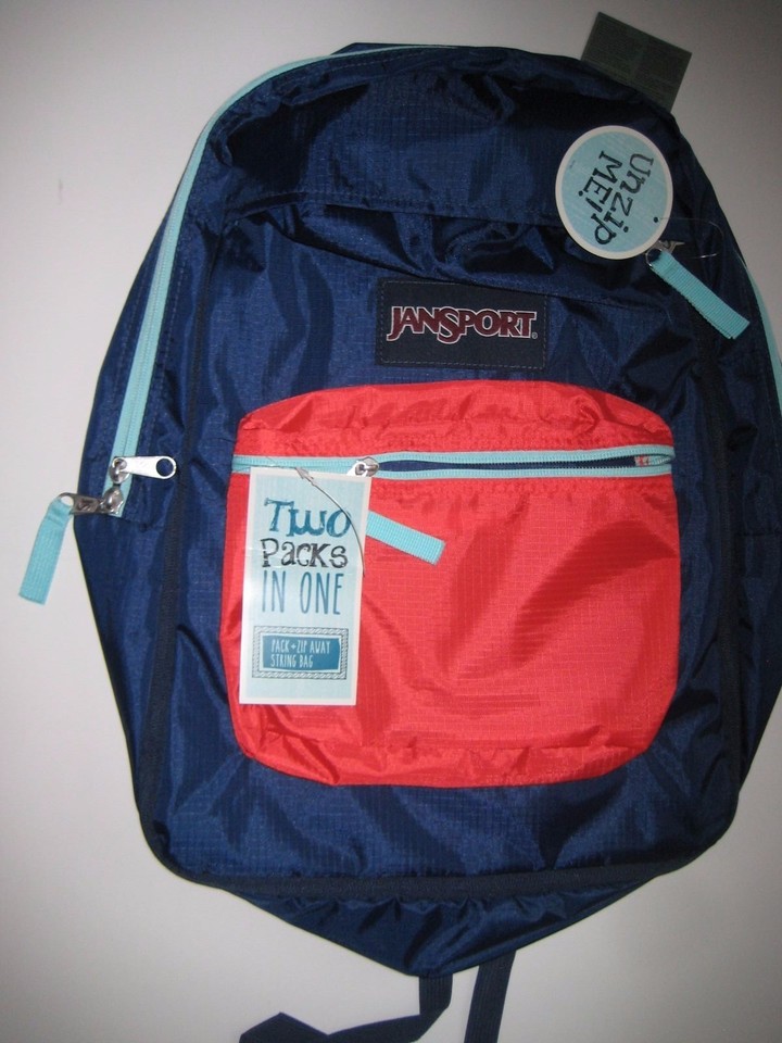Jansport Versatile 2-in-1 Pack+String Bag Navy/Coral Dusk Color ...