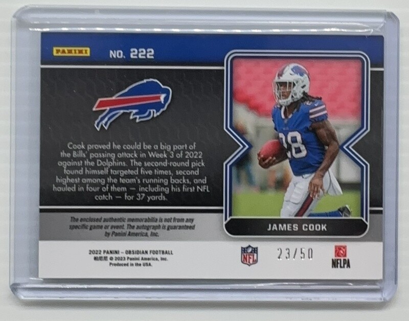 2022 Obsidian James Cook Electric Green Rookie Patch Auto Autograph RC ...