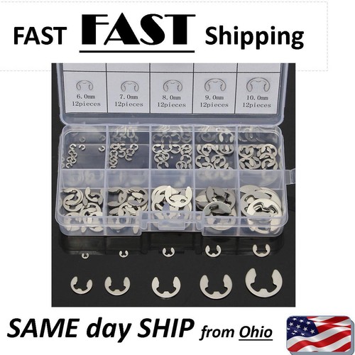 115Pcs Stainless Steel E-Clip Assortment Kit 1.5 2 3 4 5 6 7 8 9 10 mm ...