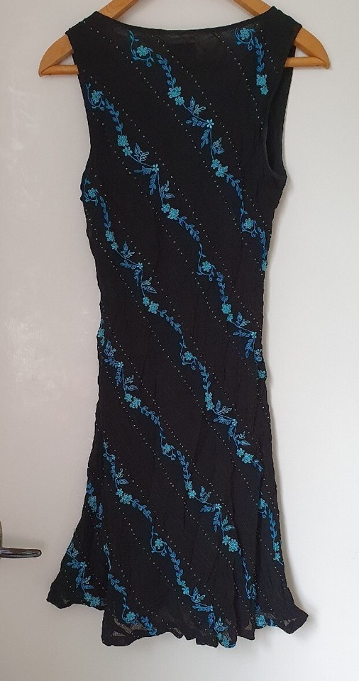 SALE ڿڰۣ EAST Black & Turquoise BEAD EMBROIDERED Bias Cut CHIFFON DRESS ...