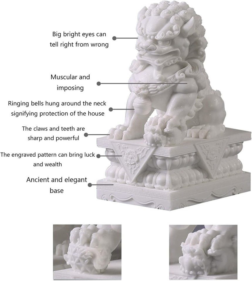 Large Foo Dogs Statues Pair Marble Feng Shui Guardian Lions for Home ...