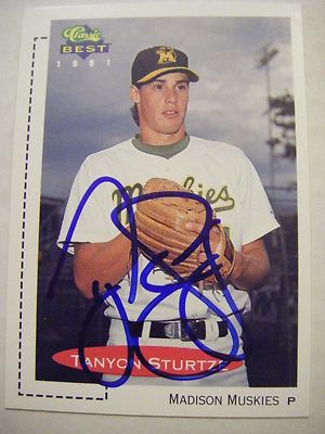 TANYON STURTZE signed A's CUBS 1991 MADISON MUSKIES baseball card AUTO ...