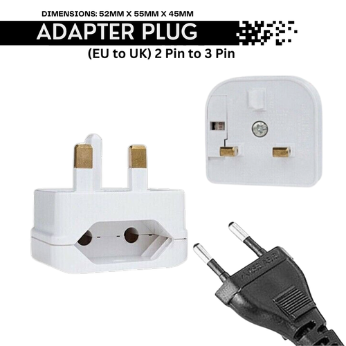 2 Pole Euro Europe EU Plug to 3 Pin UK Plug Fused Converter Mains ...