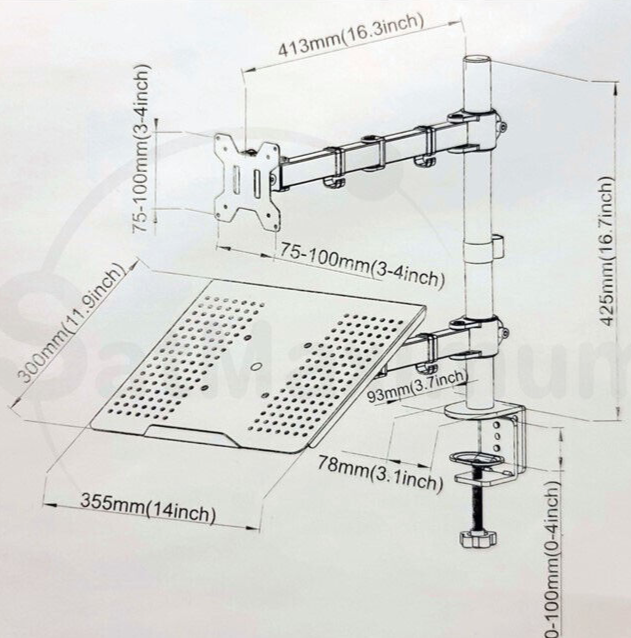 Monitor Stand with Laptop Tray Desk Mount 2-in-1 Dual Arm Fully ...