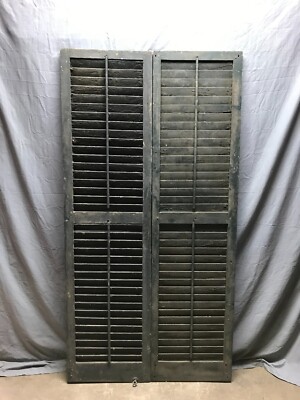 Antique Pair 18x70 Louvered Window Door Shutters Shabby Vintage Old ...