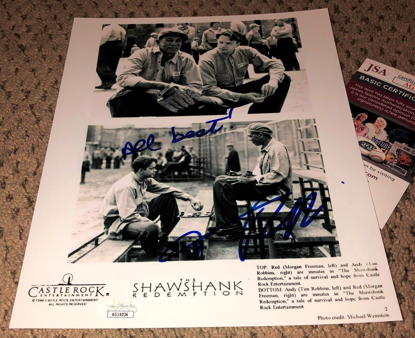 TIM ROBBINS SIGNED 8X10 PHOTO JSA SHAWSHANK REDEMPTION AUTOGRAPH PROMO