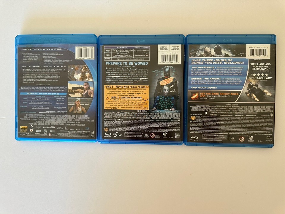 3 HORROR Blu-Ray Movies Dark Night-Dark Night Rises-Resident Evil ...