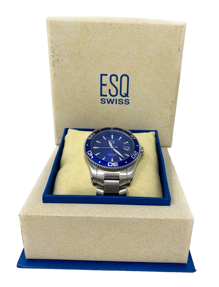 ESQ By Movado E5421 Men's Watch Blue Dial Swiss Movement WR 100 Meters ...