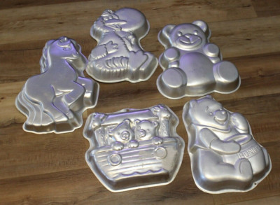 Vintage Wilton 5 LOT CAKE PANS. MY PONY, NOAH ARK, BIG BIRD, WINNIE ...